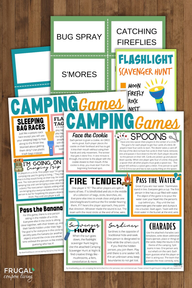 Camping Games Printable Directions & Supply List 18 Fun - Etsy