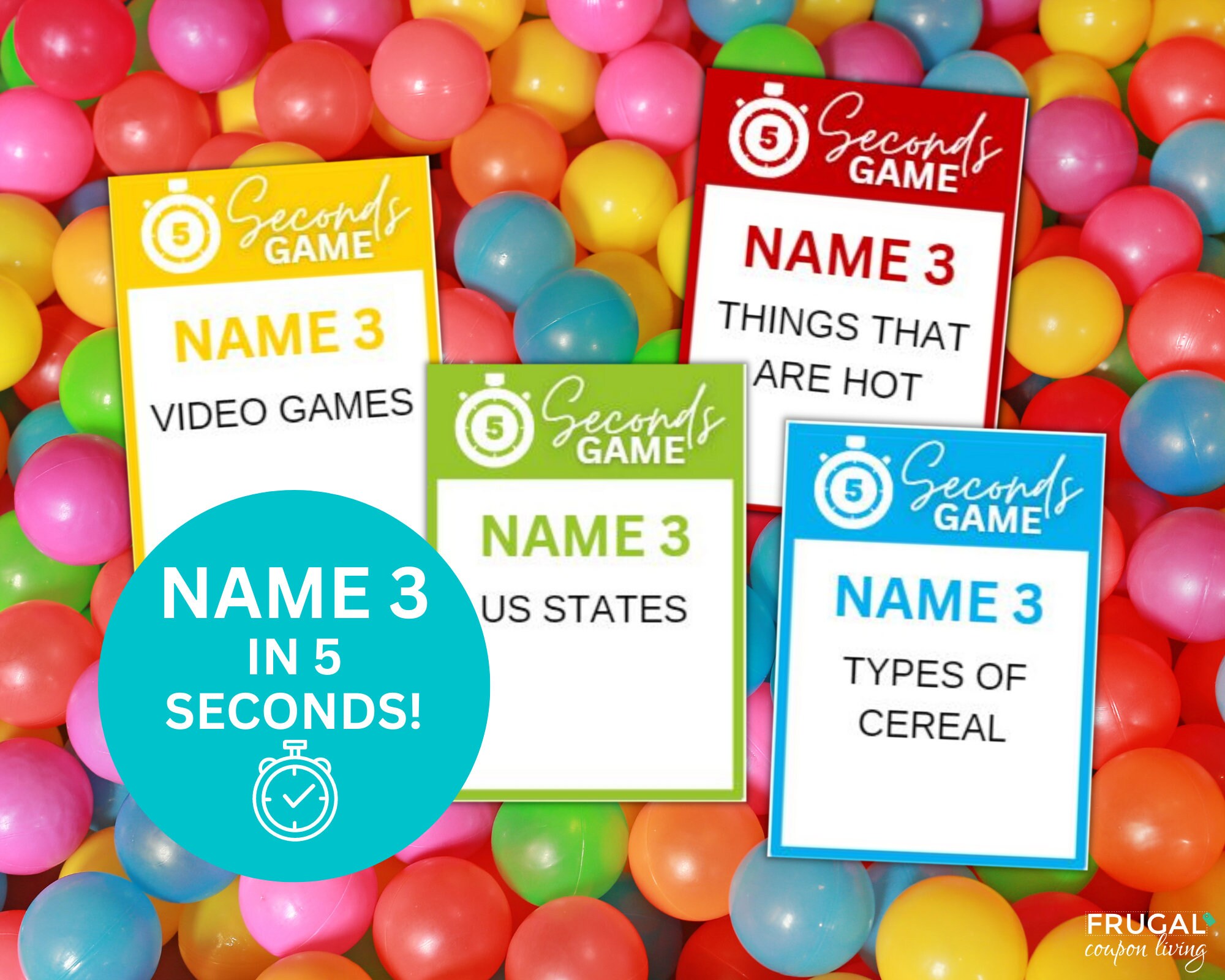 5 Second Game for Kids, 156 Printable Kids Name 3 Game Cards to Print ...