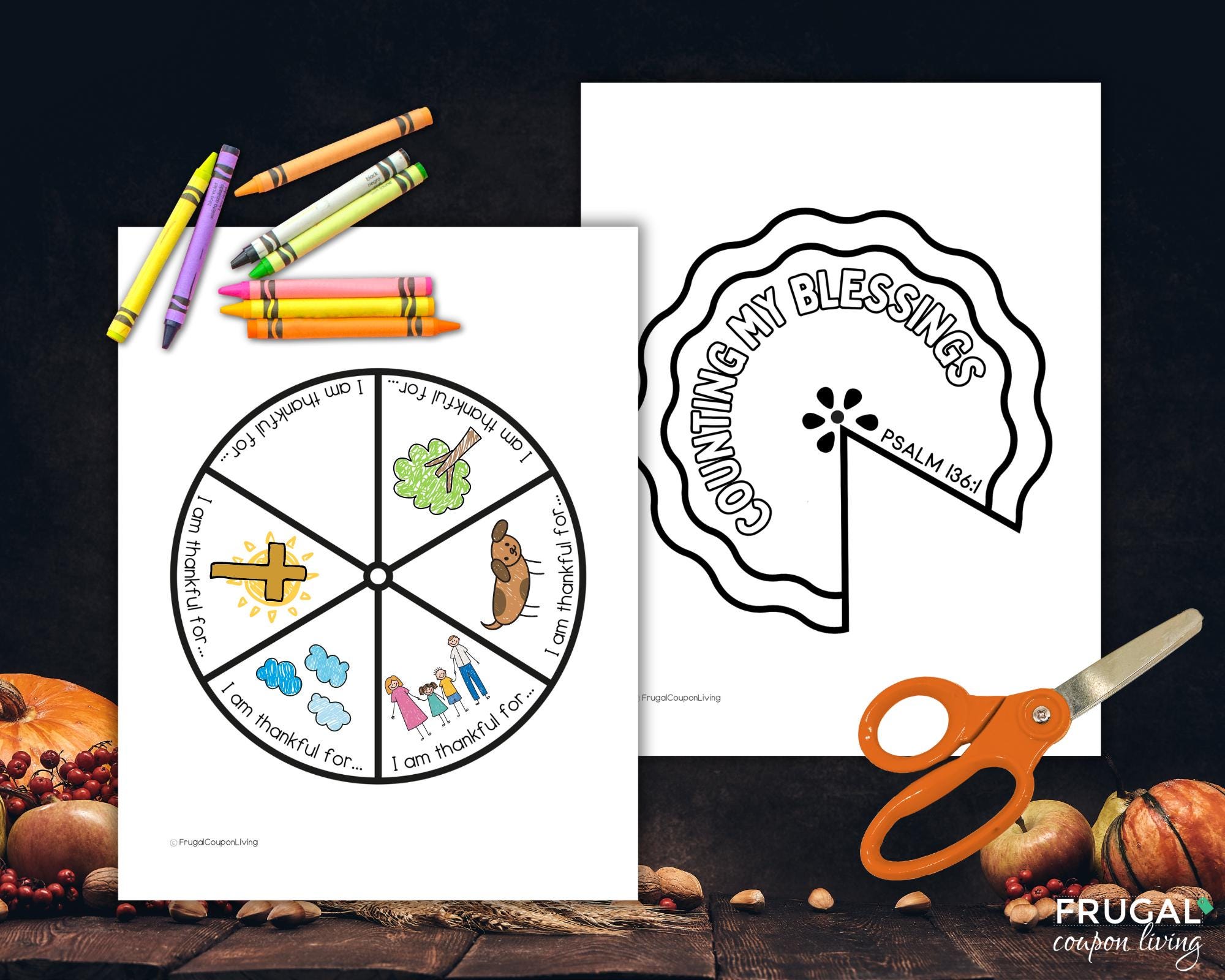 Thankful for Thanksgiving Coloring Wheel Craft, Kids Gratitude Activity ...