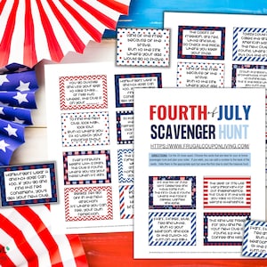 July 4th Scavenger Hunt for Kids, 20 Rhyming Independence Day Cards for ...