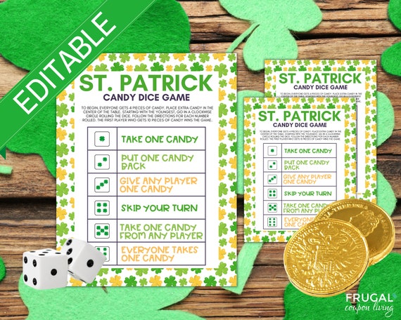 St Patrick Candy Game with Dice | Editable St Patrick Game for Kids ...