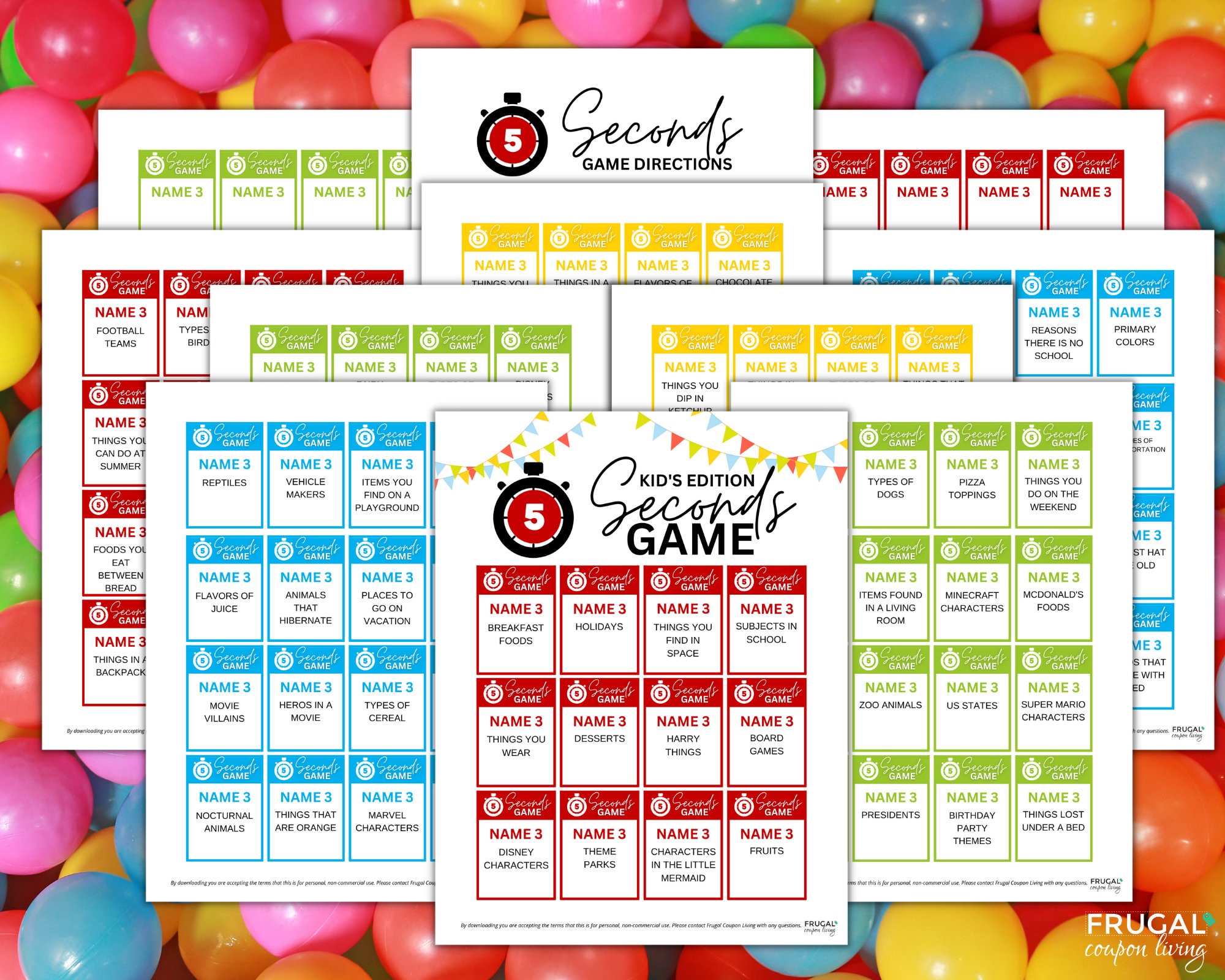 5 Second Game for Kids, 156 Printable Kids Name 3 Game Cards to Print ...