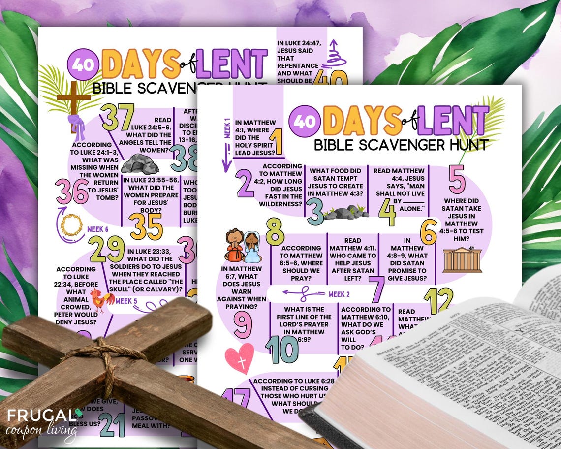 40 Days of Lent Bible Scavenger Hunt Printable, Journey to the Cross ...