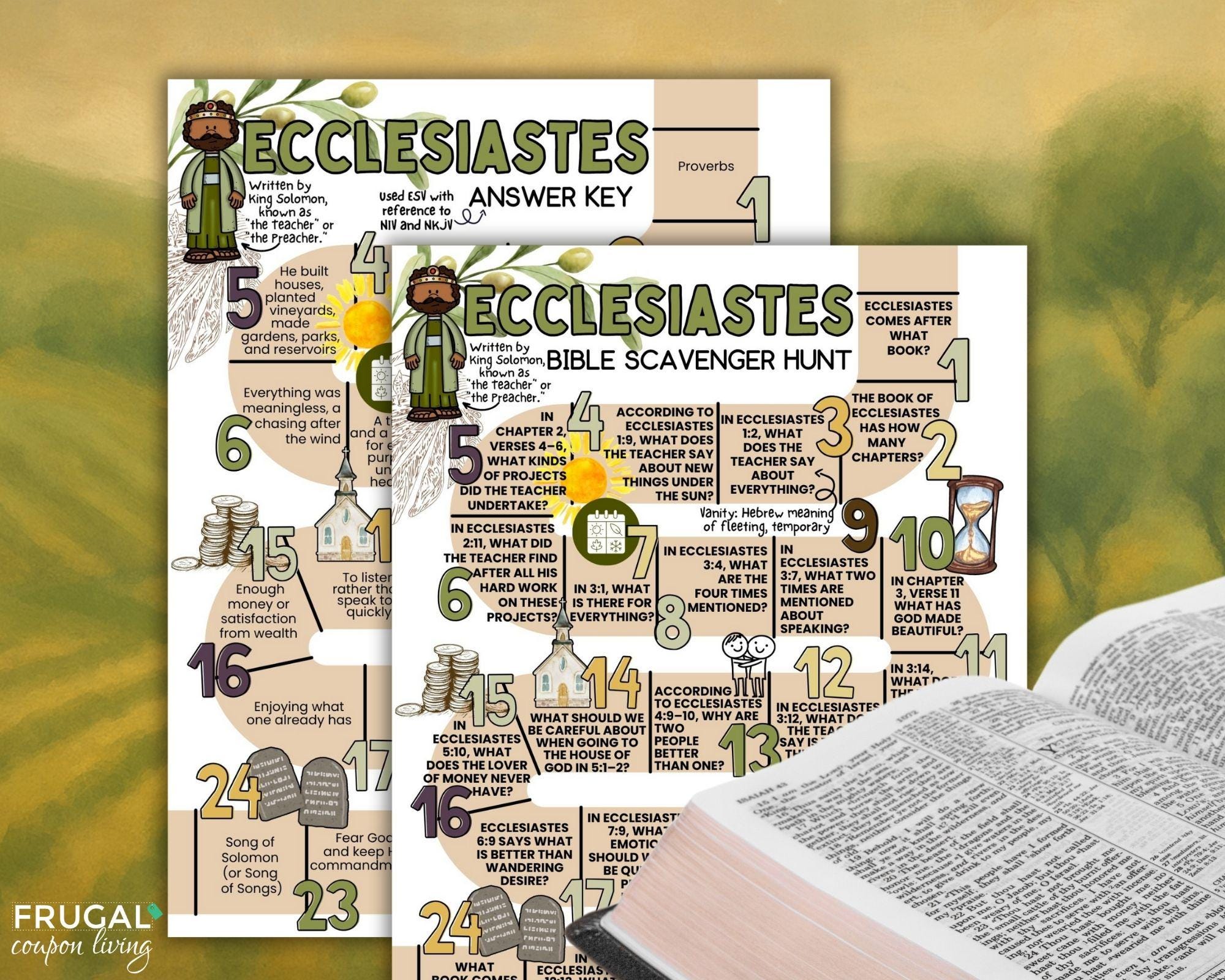Ecclesiastes Bible Scavenger Hunt, Book of Wisdom & Life Lessons, Old ...