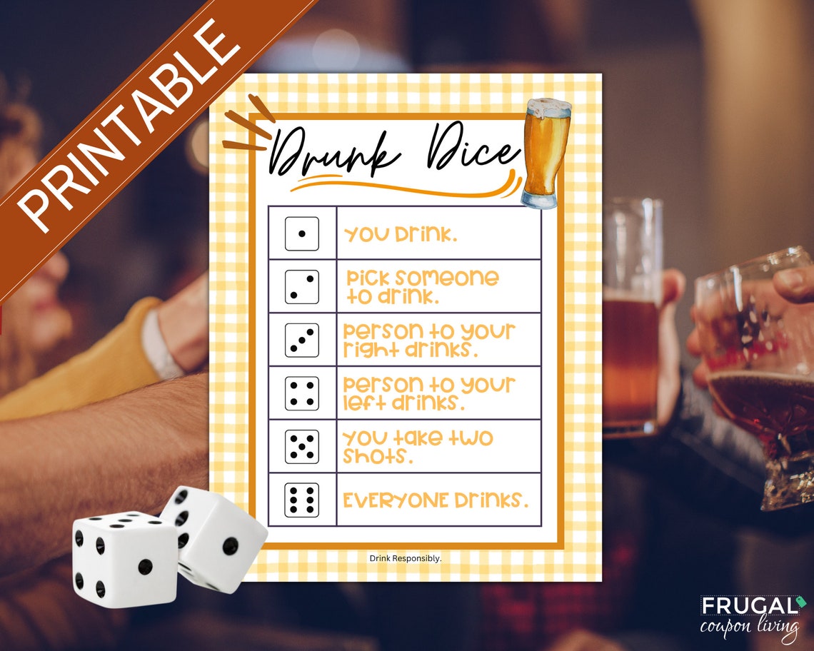 Drunk Dice Game Dice Drinking Game Printable Fun Roll & - Etsy