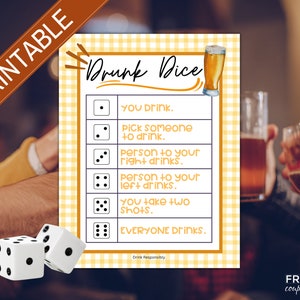 Drunk Dice Game | Dice Drinking Game Printable | Fun Roll & Drink Group ...