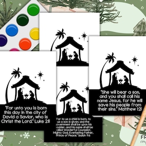 Nativity Watercolor Craft, Kids' Advent Art Activity Manger Silhouette ...
