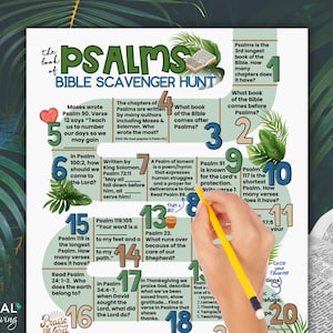Psalms Bible Scavenger Hunt, Book of Psalms Bible Study Trivia Game ...