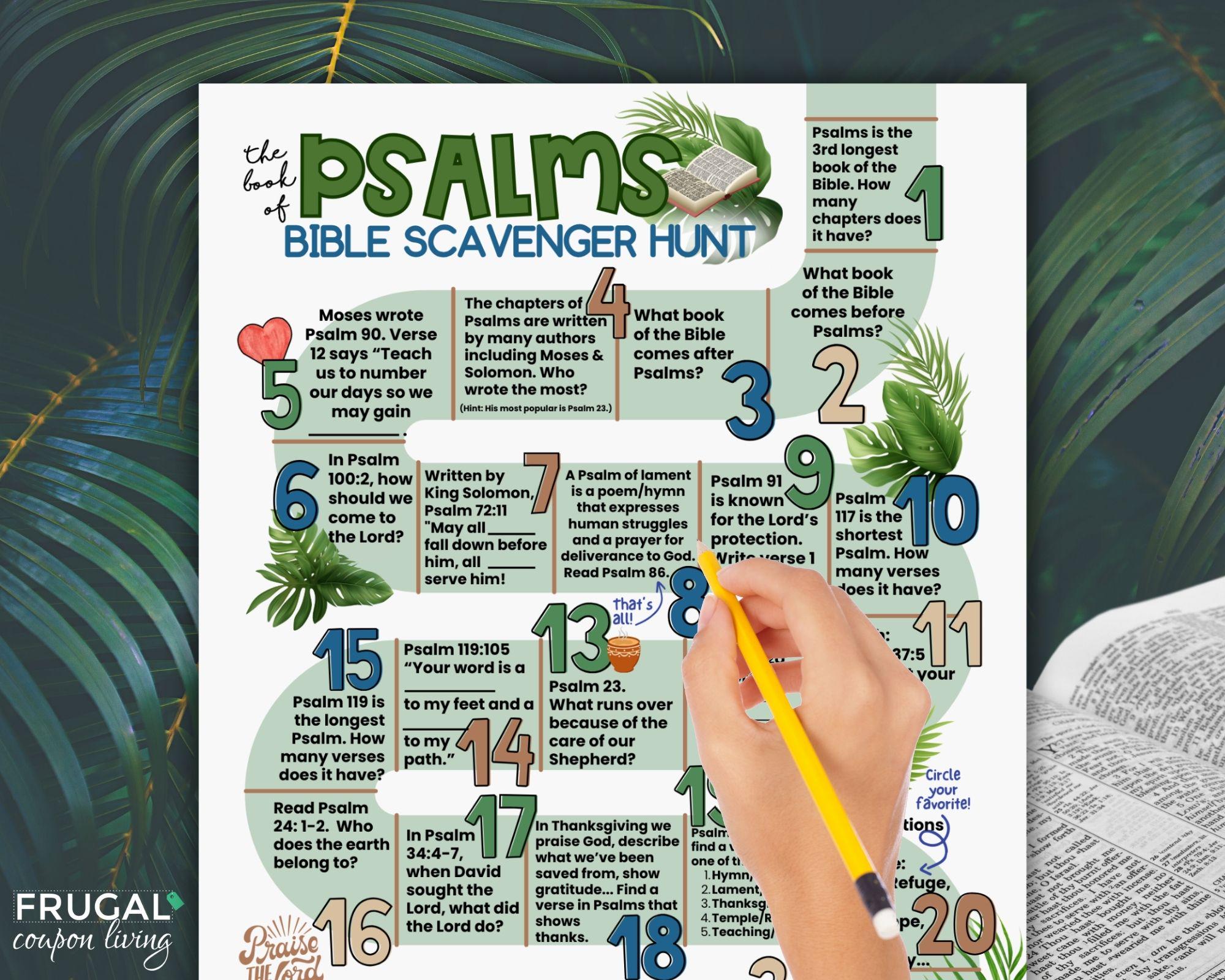 Psalms Bible Scavenger Hunt, Book of Psalms Bible Study Trivia Game ...