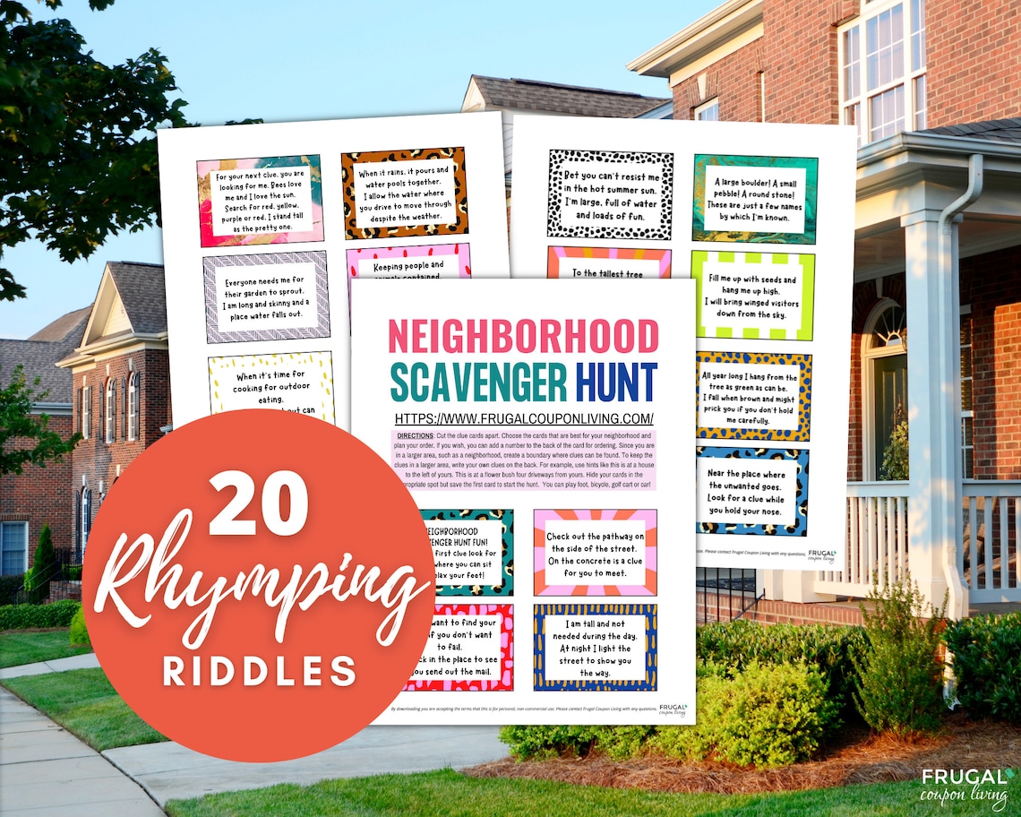 20 Neighborhood Scavenger Hunt for Kids Rhyming Riddles - Etsy