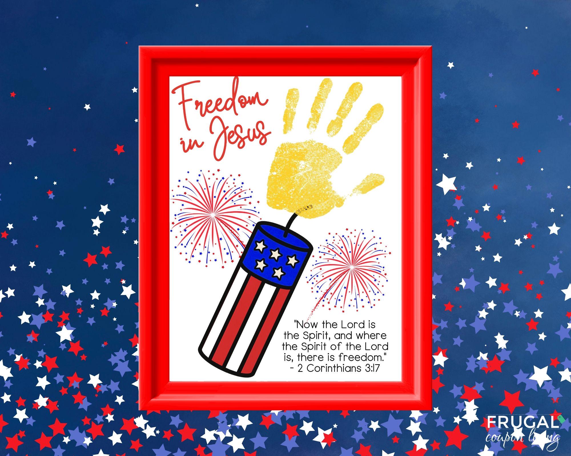 Freedom in Jesus Bible Craft for July 4th, Patriotic Handprint Art ...