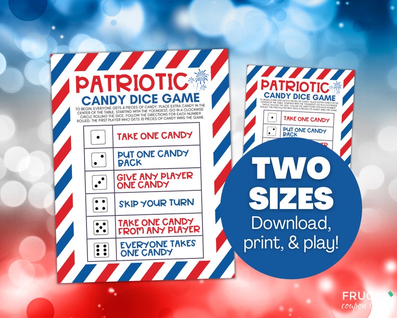 Patriotic Candy Dice Game for 4th of July, Memorial Day and Labor Day ...