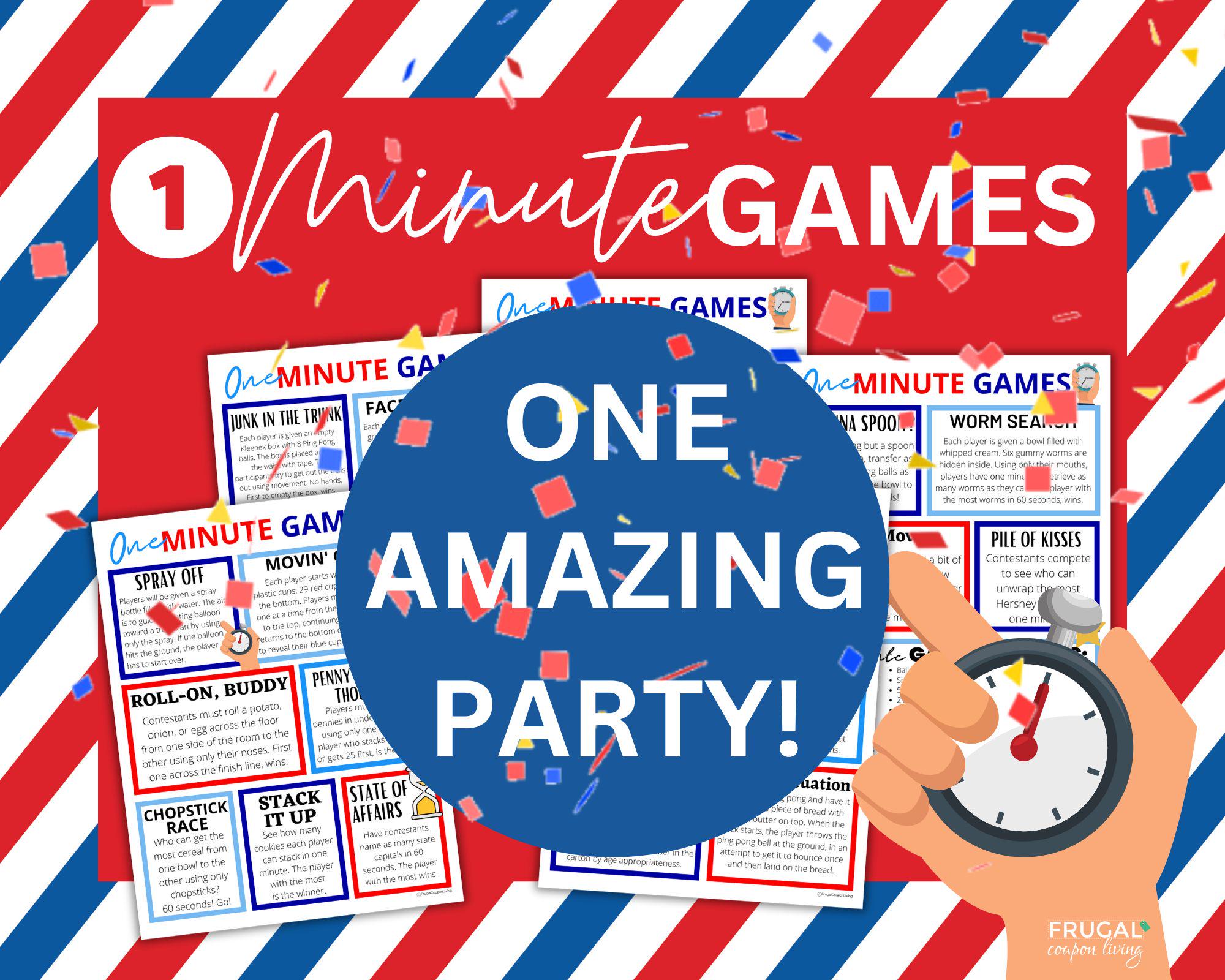 Best One Minute Games Printable, 60-second Games Party Activity Kids ...