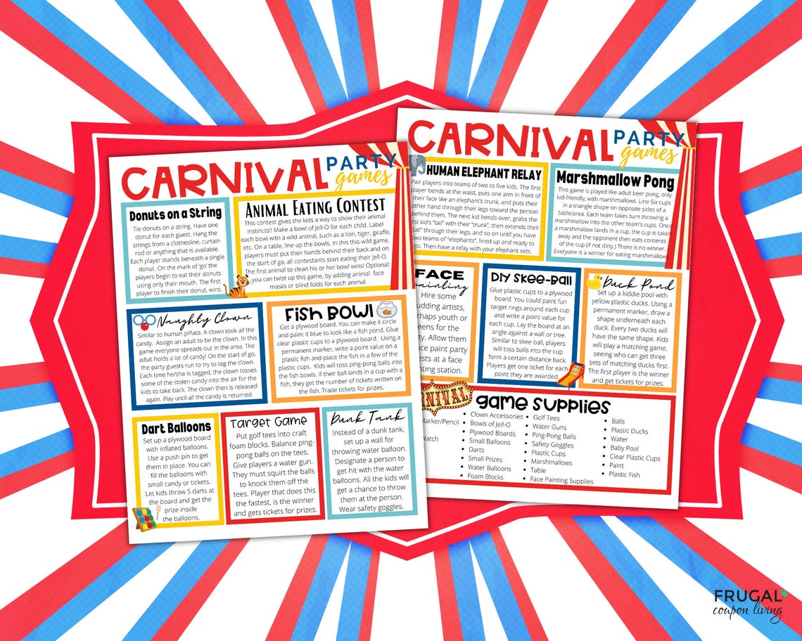 Carnival Party Games Printable Circus Birthday Party - Etsy