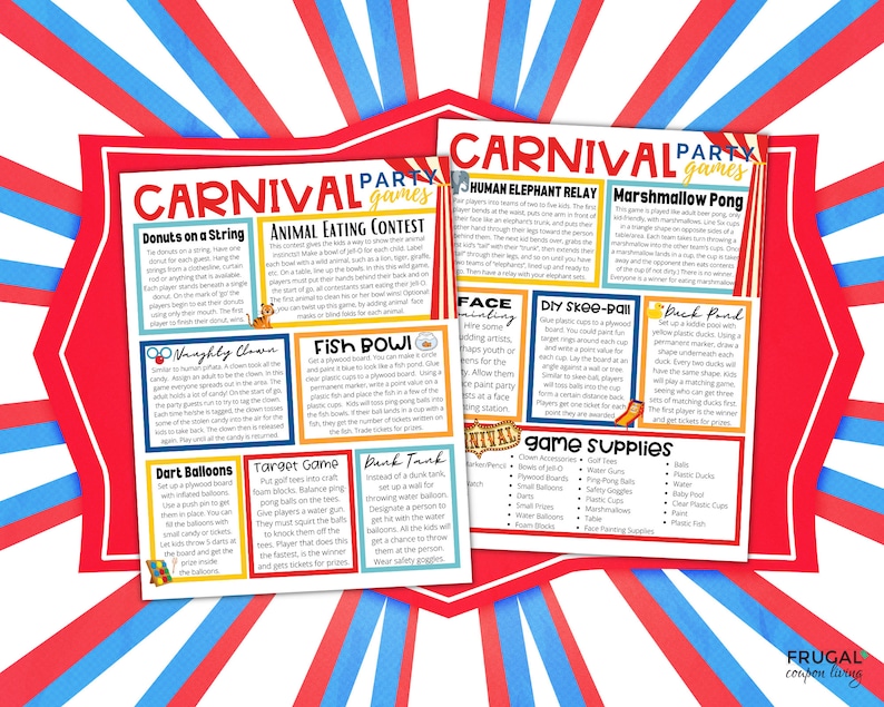 Carnival Party Games Printable Circus Birthday Party - Etsy