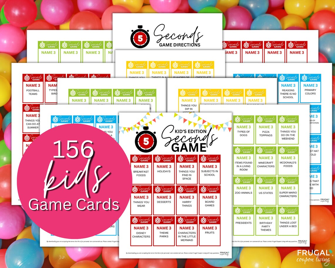 5 Second Game for Kids 156 Printable Kids Game Cards - Etsy