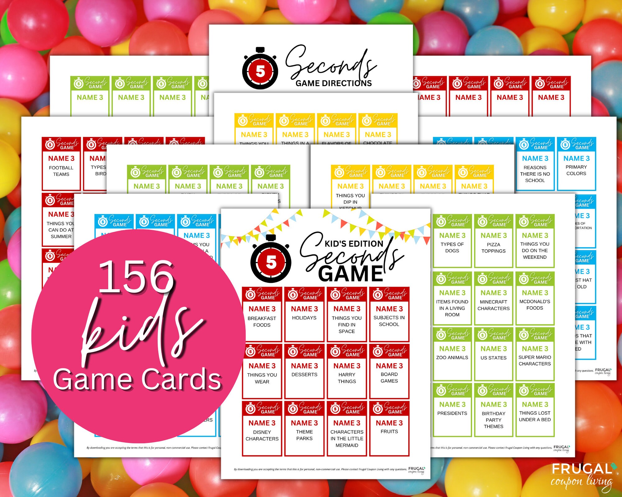 5 Second Game for Kids, 156 Printable Kids Name 3 Game Cards to Print ...