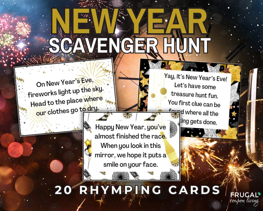 New Year's Eve Scavenger Hunt Riddles, 20 Rhyming New Year Treasure ...