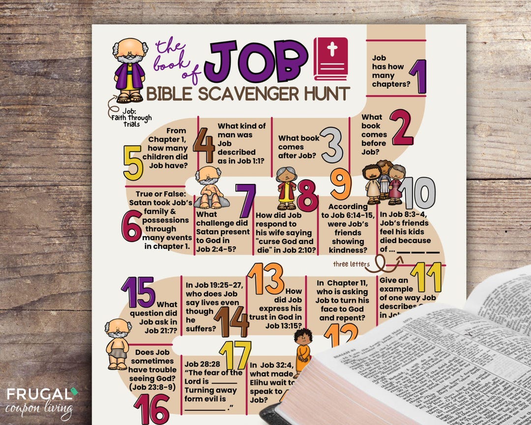 Job Bible Scavenger Hunt, Book of Job Summary Bible Trivia Game, Job ...