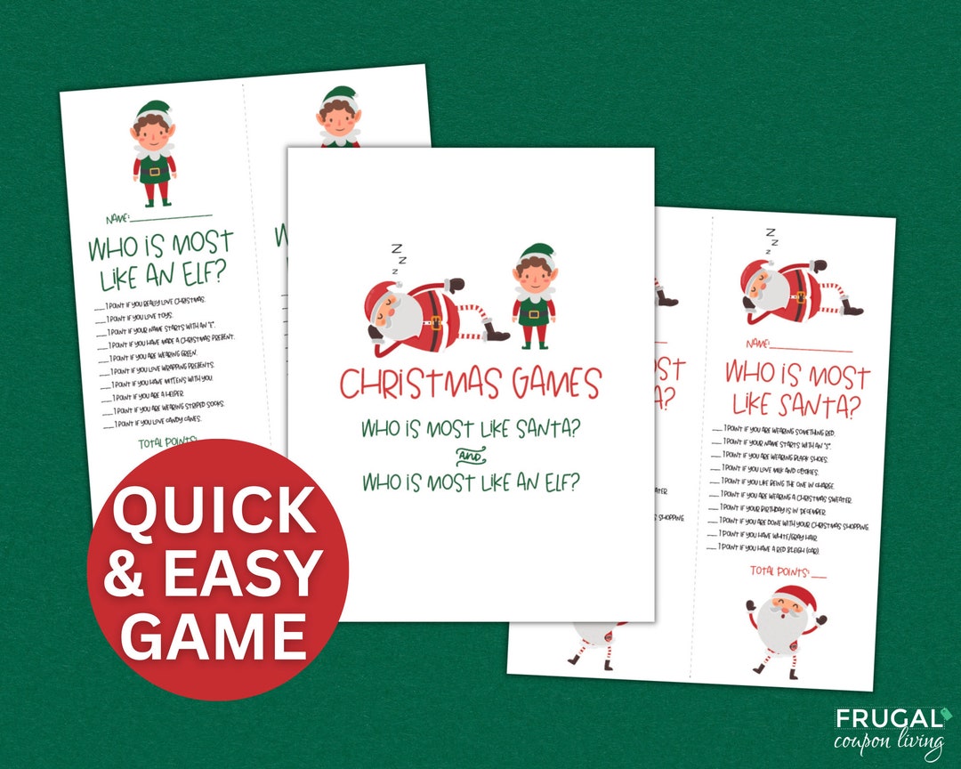 Cute Elf & Santa Claus Party Game Activity Who is Most Like Game Set ...
