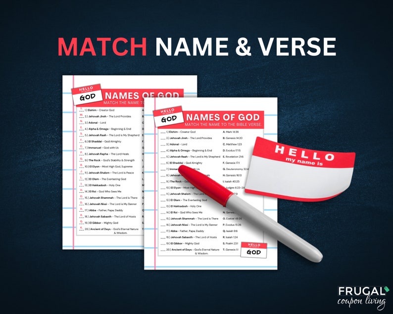 Names of God Printable Activity Sunday School Set | Matching Names of ...