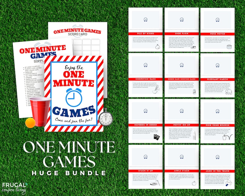One Minute Game Cards, 40 Fun Minute Games for Kids + Adults,| 60 ...