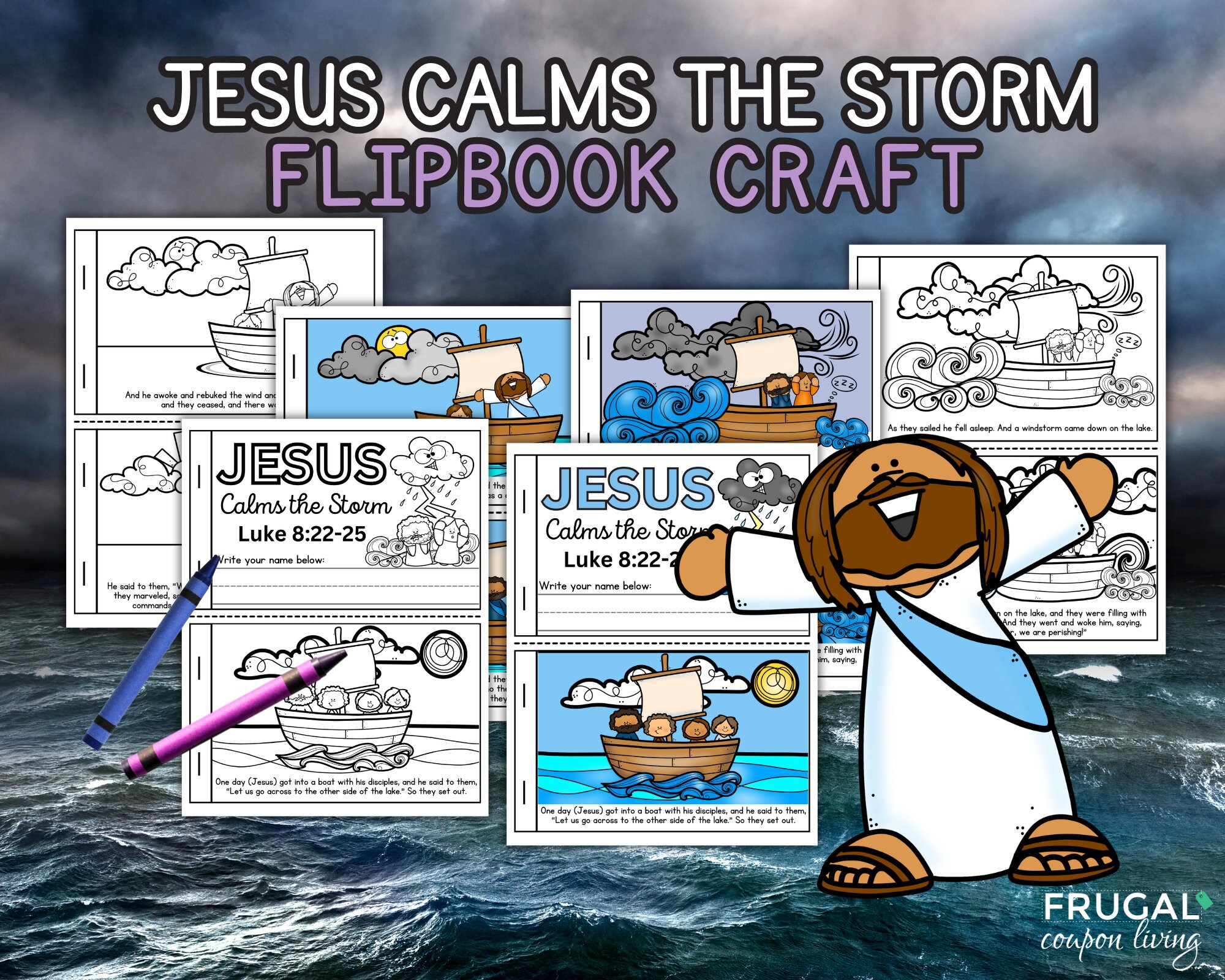 Jesus Calms the Storm Craft Flipbook Template, New Testament Miracle ...