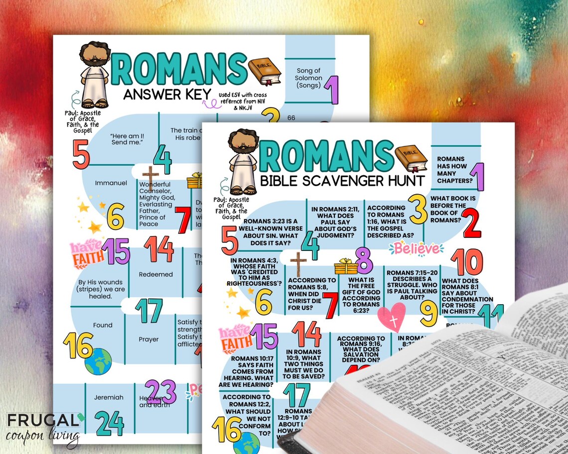 Romans Bible Scavenger Hunt, Romans Activity Printable, Book of Romans ...