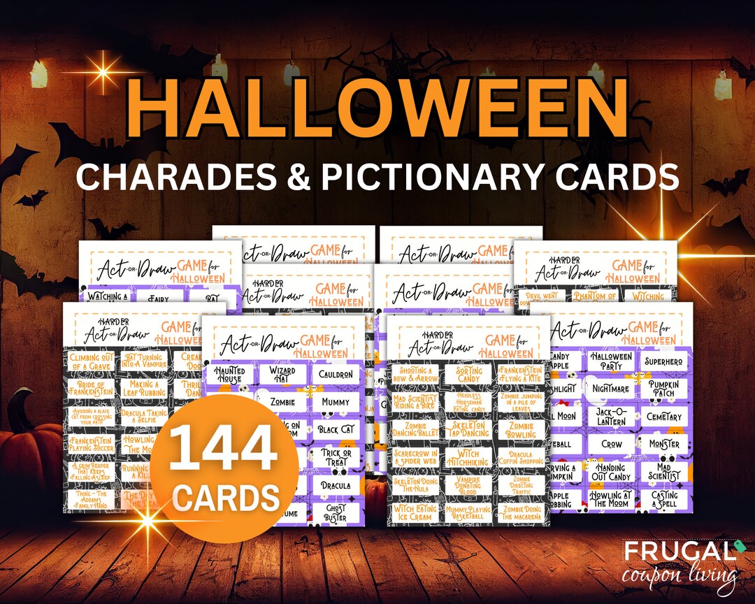 Halloween Charades Printable | 144 Act or Draw Halloween Game Cards ...