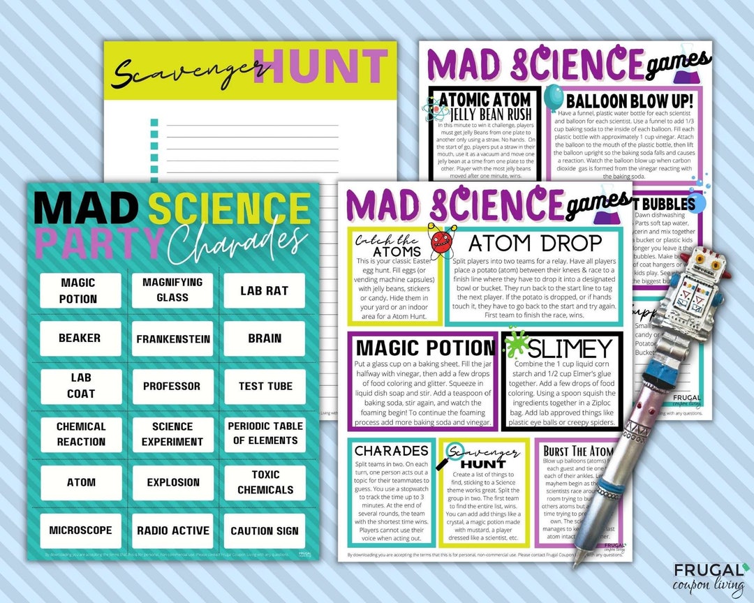 11 Fun Mad Science Party Games | Science Party Printable Set With Game ...