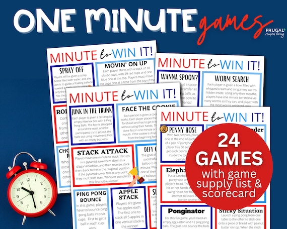 Minute to Win it Games Directions & Supply List | 24 Party Games for ...