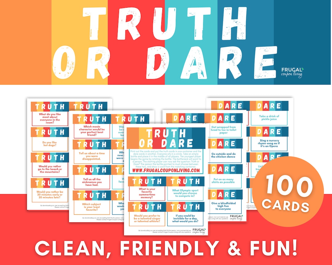 Truth or Dare Cards for Kids | 100 Family Fun Clean Truth or Dare Kids ...