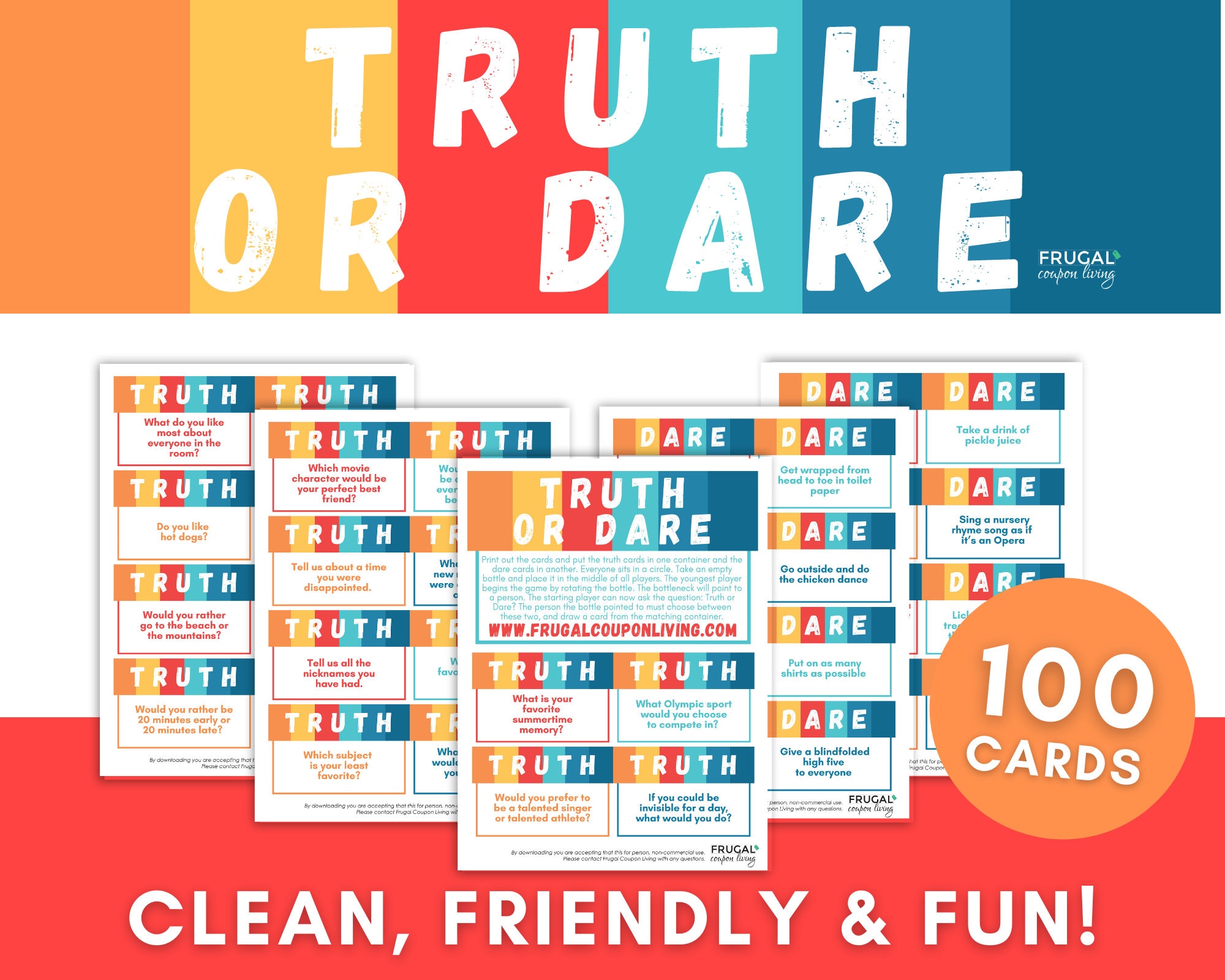 Truth or Dare Cards for Kids 100 Family Fun Clean Truth or - Etsy