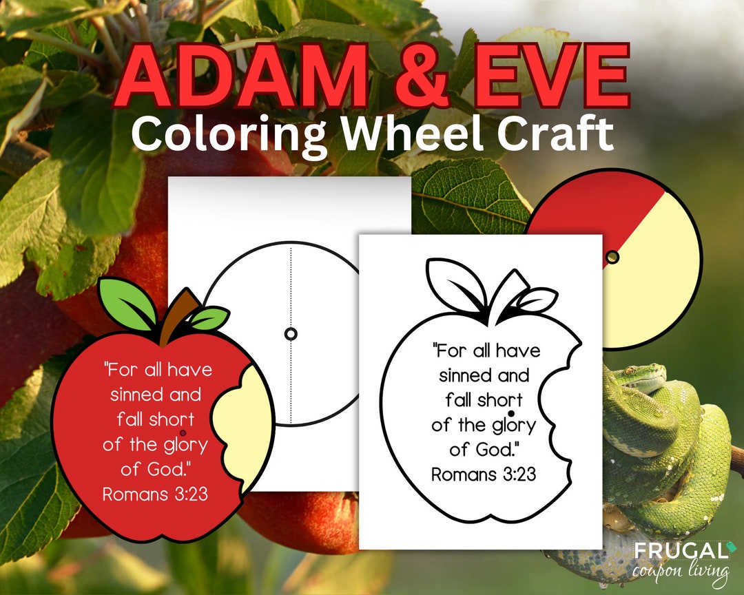Adam and Eve Coloring Wheel, Printable Garden of Eden Spinner Wheel Apple Bible Craft for Kids ...