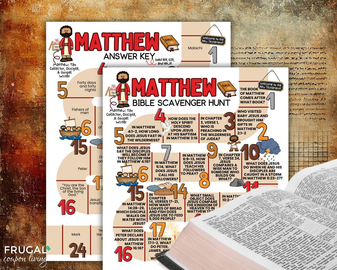 Matthew Bible Scavenger Hunt, Gospel Activity Printable, Book of ...