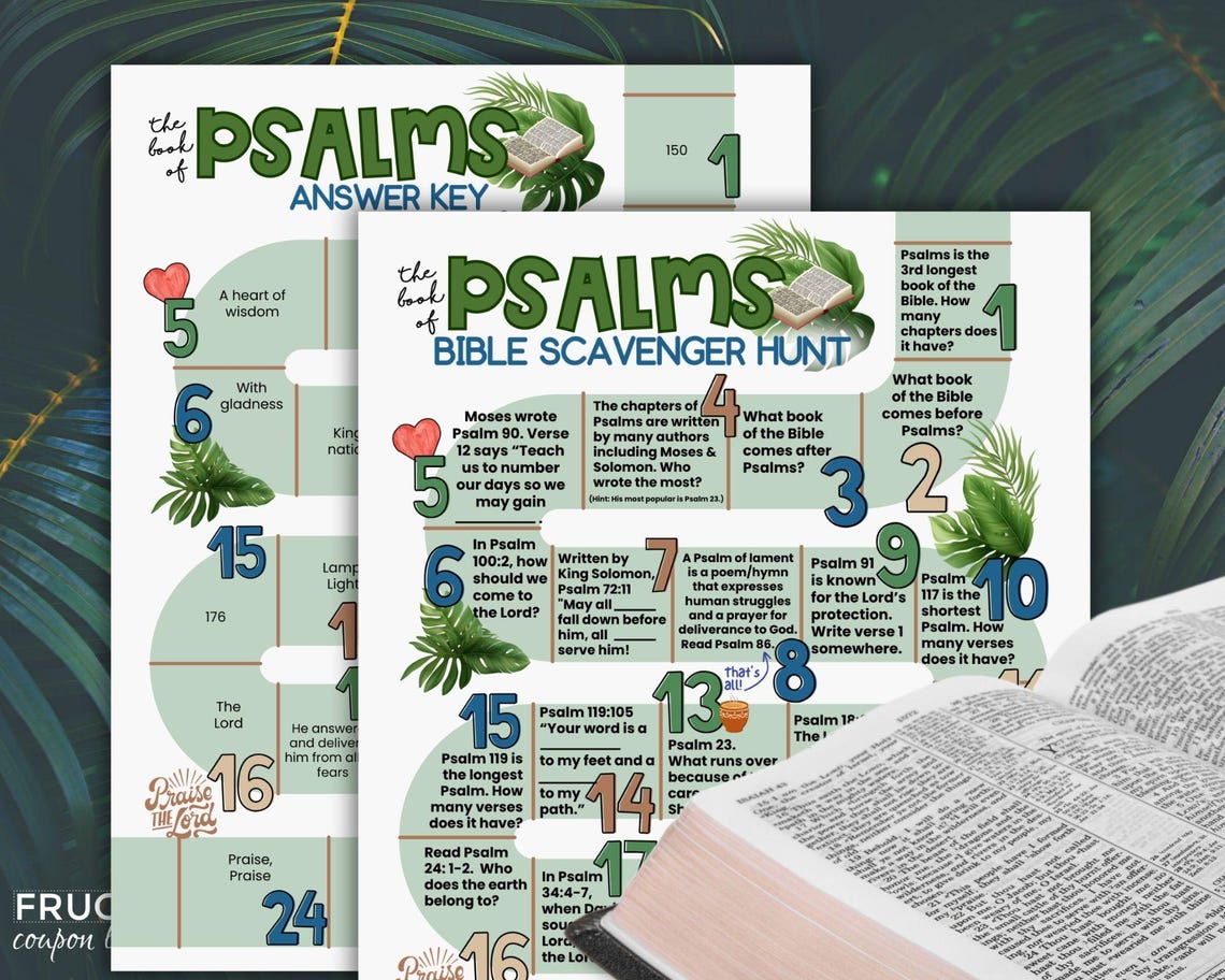Psalms Bible Scavenger Hunt, Book of Psalms Bible Study Trivia Game ...