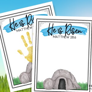Easter Handprint Art He is Risen Matthew 28:6, Resurrection Empty Tomb ...