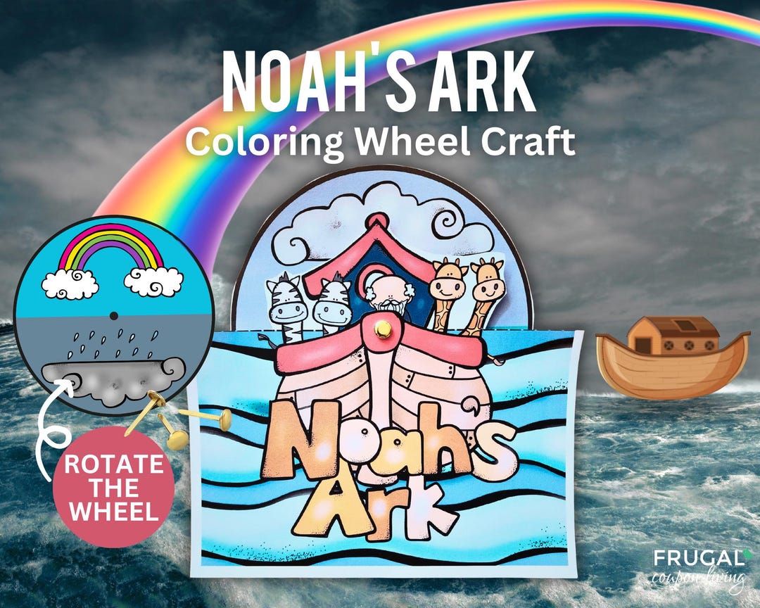 Noah's Ark Kids Printable Coloring Wheel Craft, Genesis 6-9 Religious ...