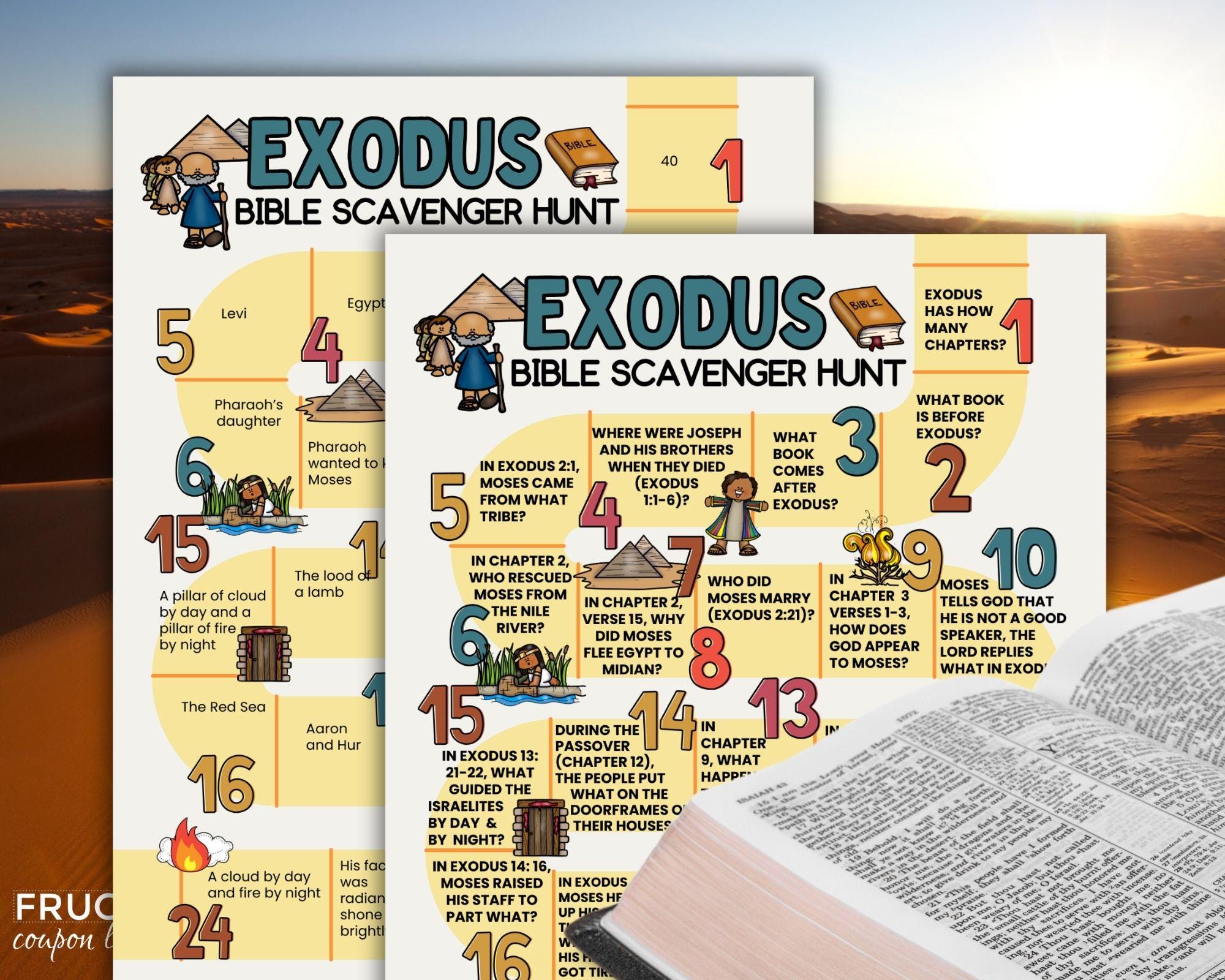 Exodus Bible Scavenger Hunt, Book of Exodus Trivia, Old Testament Bible ...