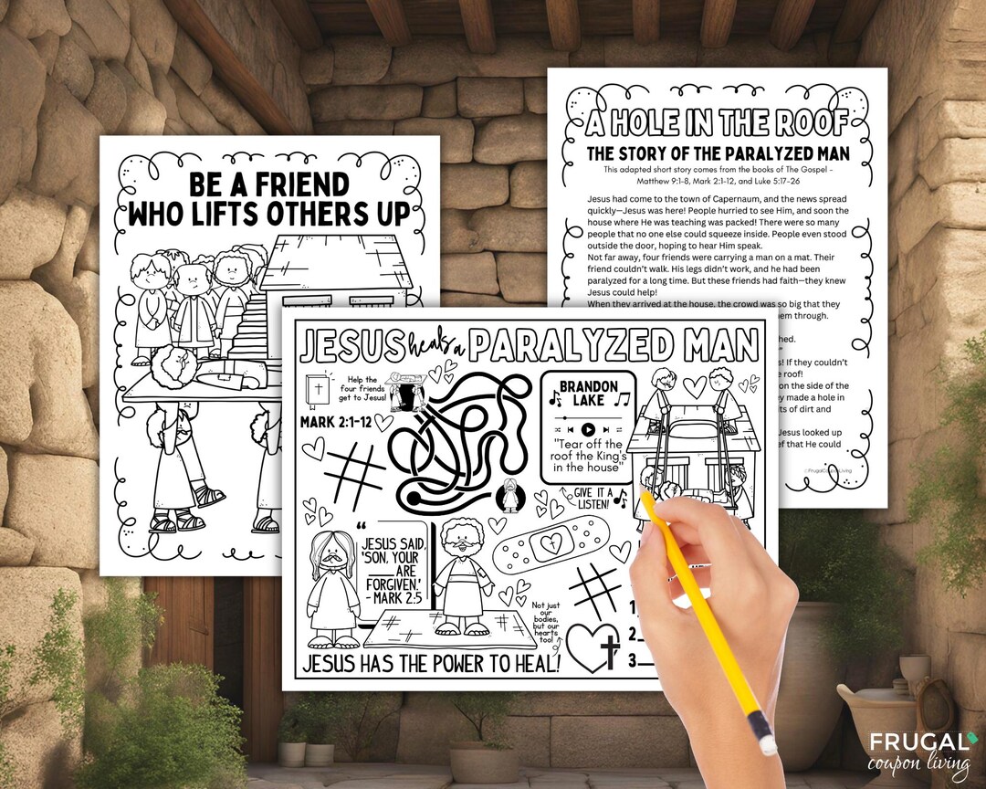 Jesus Heals a Paralyzed Man Activity Placemat, Miracles of Jesus Story ...