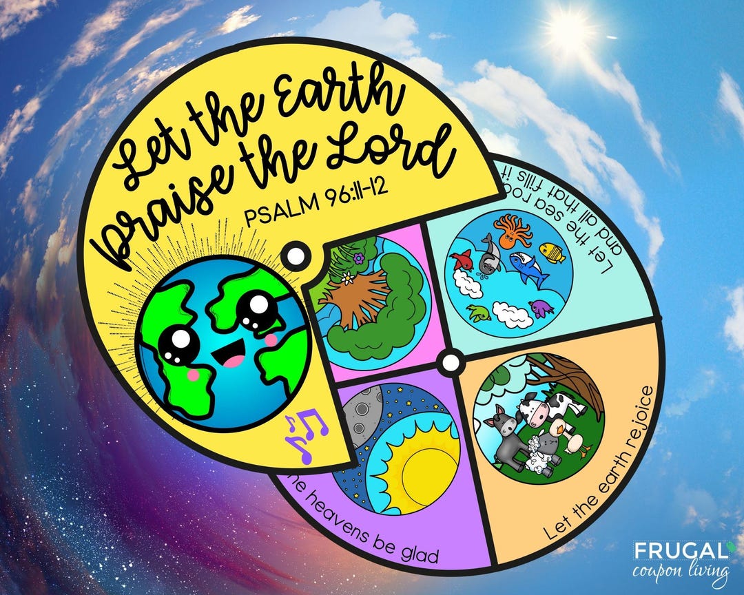 Christian Earth Day Coloring Wheel Printable, God's Creation Worship ...