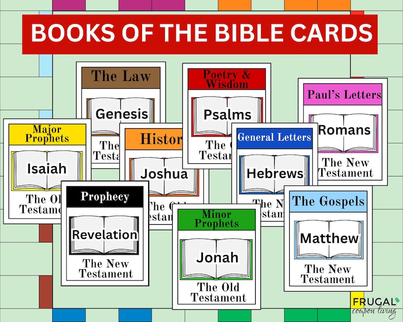 Books of the Bible Memory Game Flashcards, Posters, & Trivia Cards, 66 ...