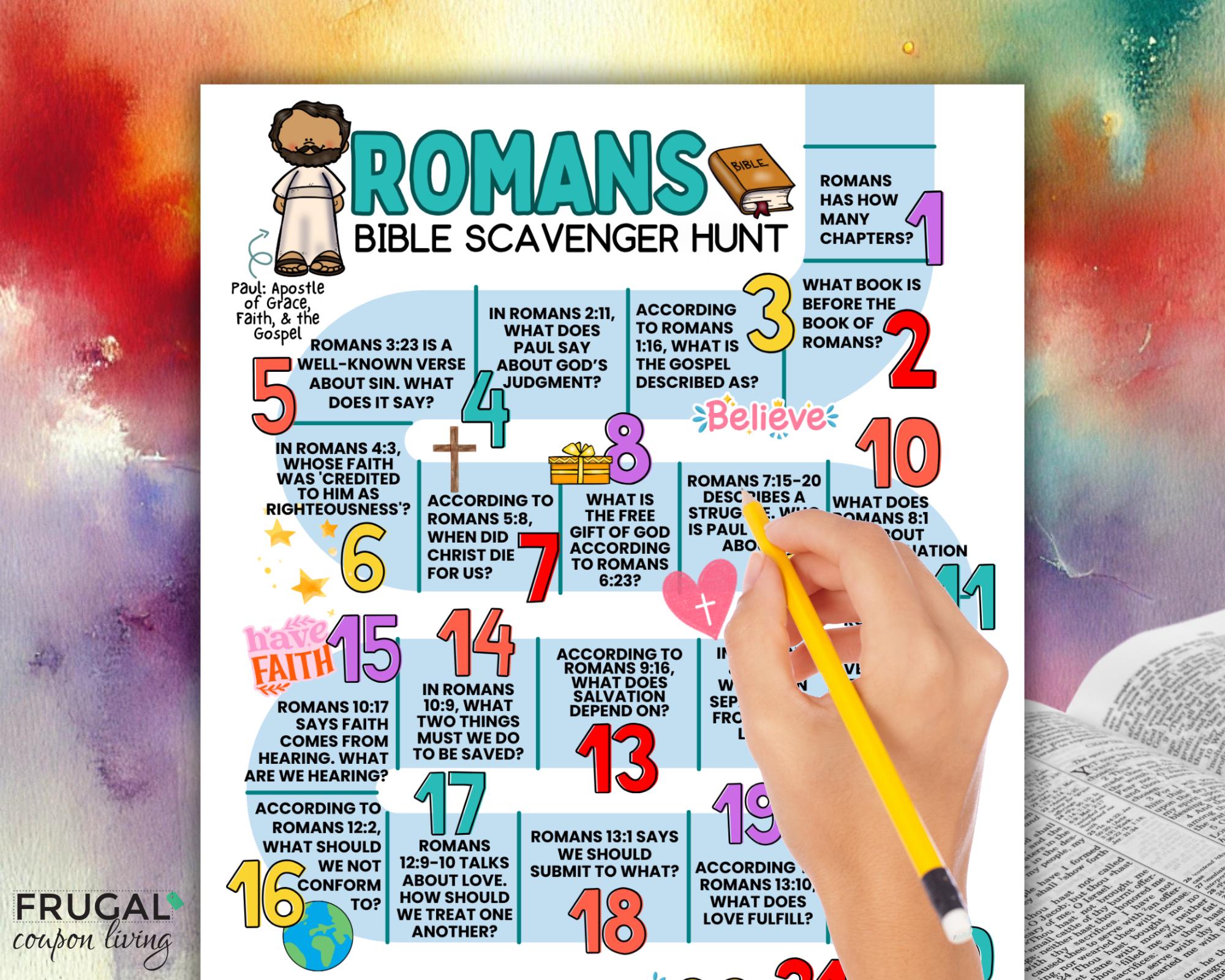 Romans Bible Scavenger Hunt, Romans Activity Printable, Book of Romans ...