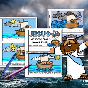 Jesus Calms the Storm Craft Flipbook Template, New Testament Miracle ...