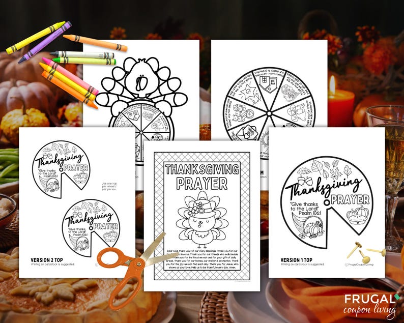 Give Thanks Thanksgiving Prayer Kids Coloring Wheel Printable Craft, I ...