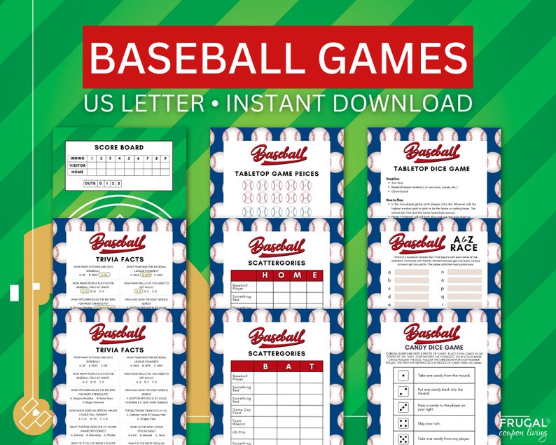 Baseball Games Printables Dice Baseball Game Baseball - Etsy