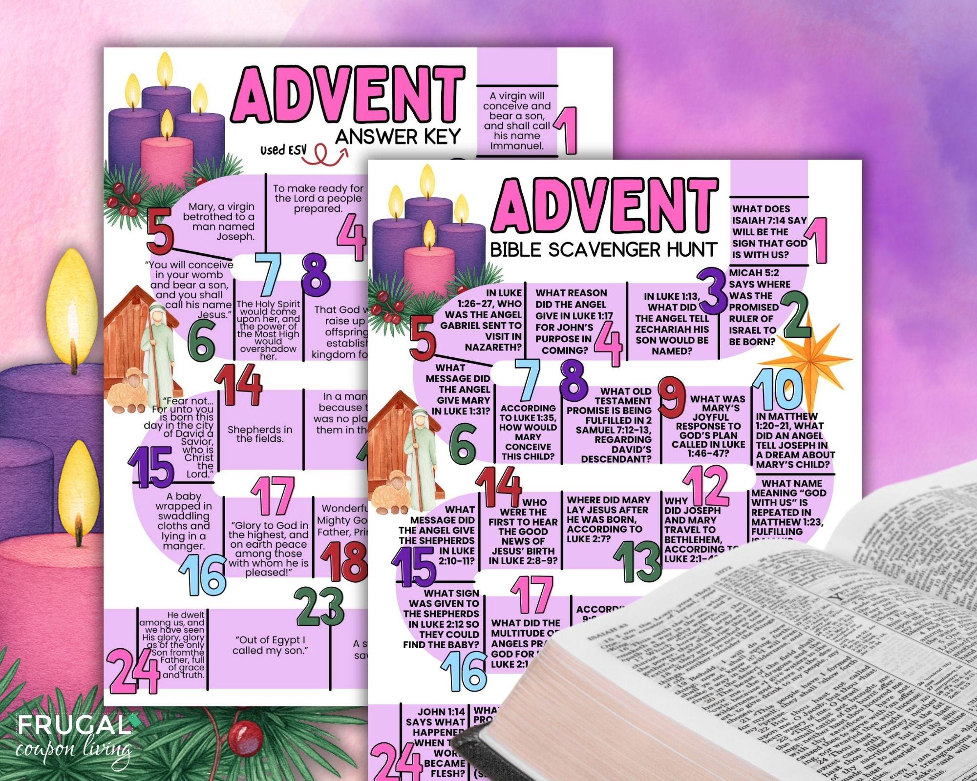 Advent Calendar Bible Scavenger Hunt Printable, Nativity Bible ...
