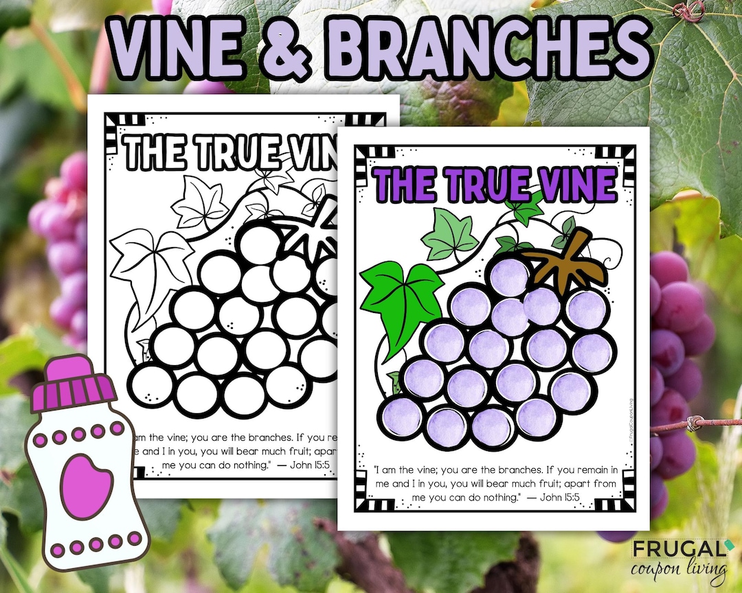 Vine and Branches Dot Art Craft, John 15:5 Jesus' Parable the True Vine ...