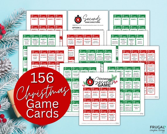 5 Second Game for Christmas | 156 Printable 5 Second Game Cards ...