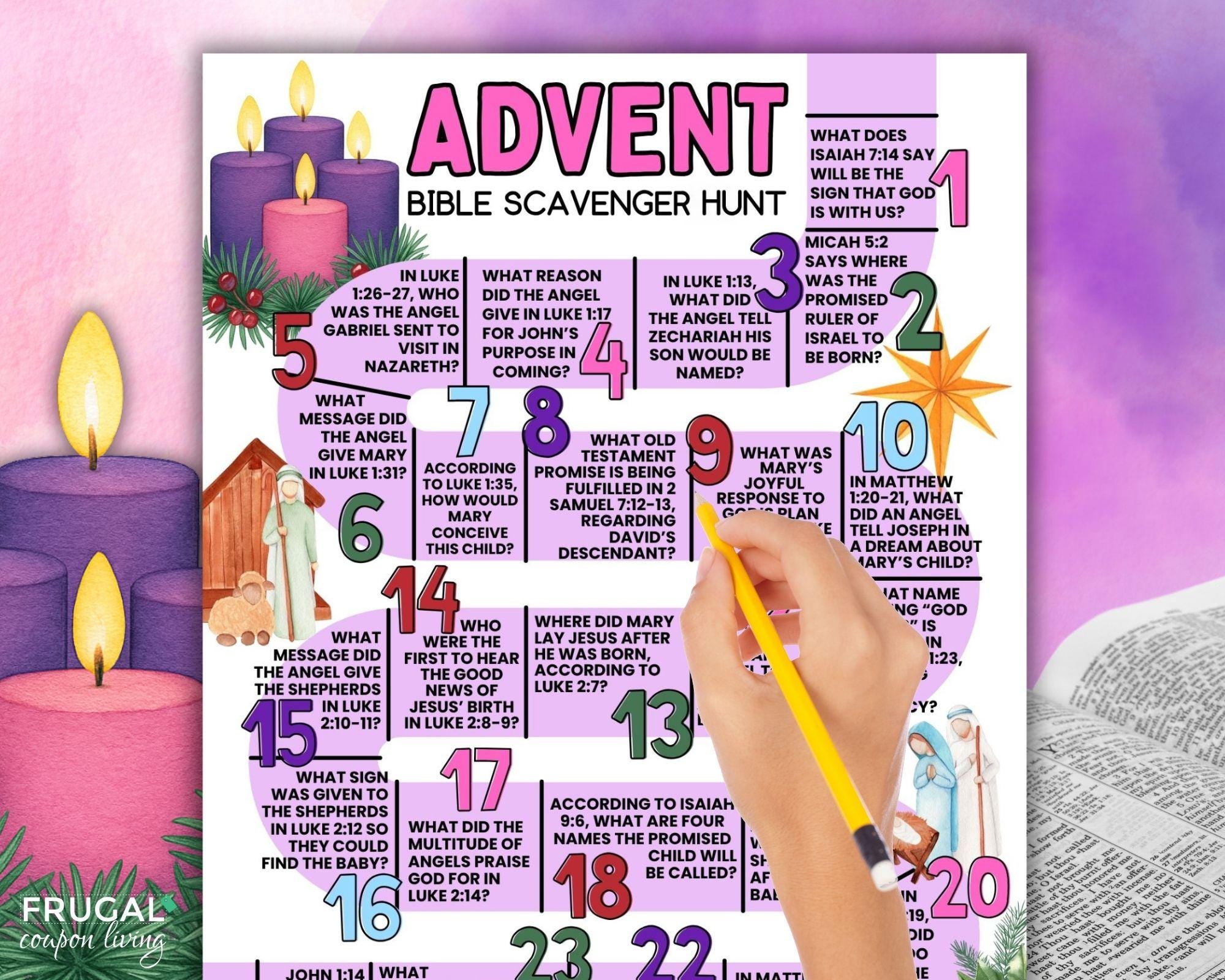 Advent Calendar Bible Scavenger Hunt Printable, Nativity Bible ...
